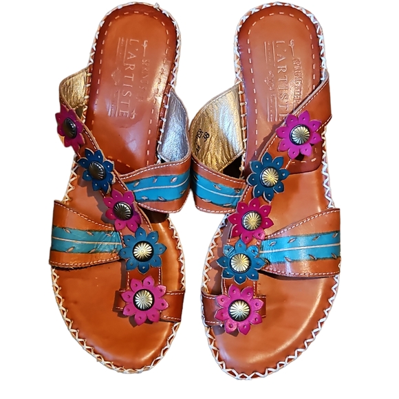 Spring Step | Shoes | Spring Step Lartiste Orange Floral Sandals Sz 38 ...